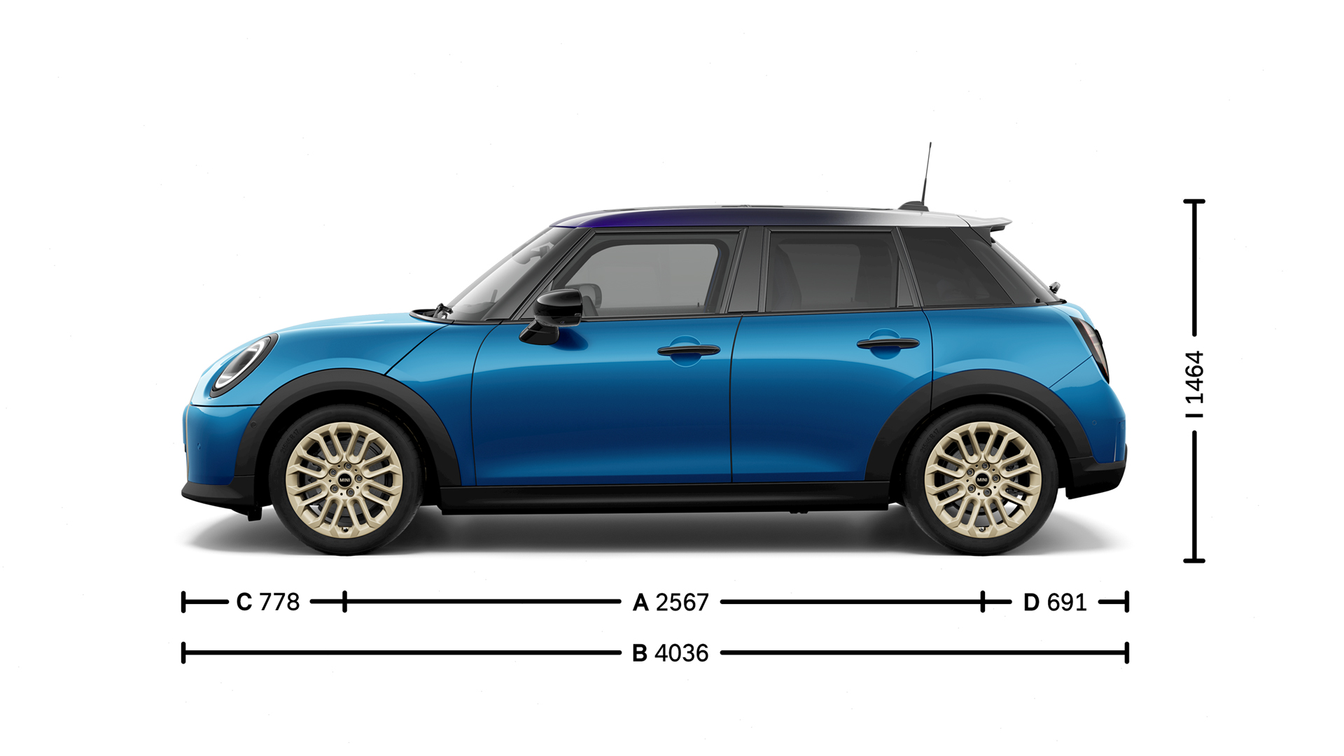 MINI Cooper‏ 5 דלתות - מידות